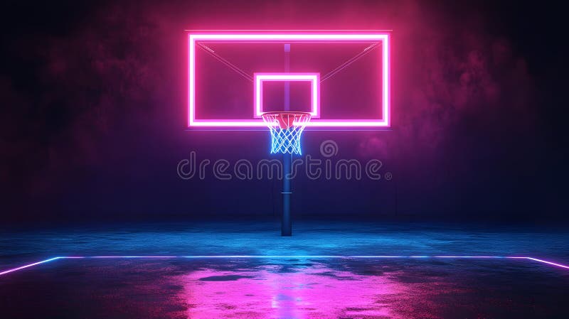 Neon Basketball Hoop 3D Render Stock Illustration - Illustration of ...