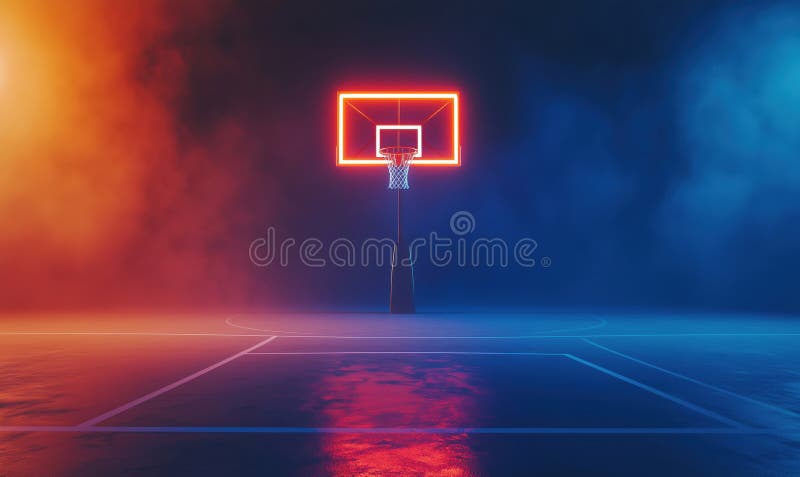 Neon Basketball Hoop in Dramatic Lighting with Colorful Smoke Effects ...