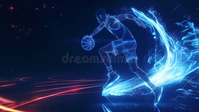 Neon Basketball Player in Action Stock Image - Image of movement ...