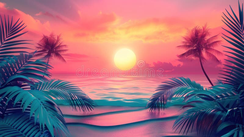 Neon Beach: Minimal Summer Design with Gradient and Sea Elements Stock ...