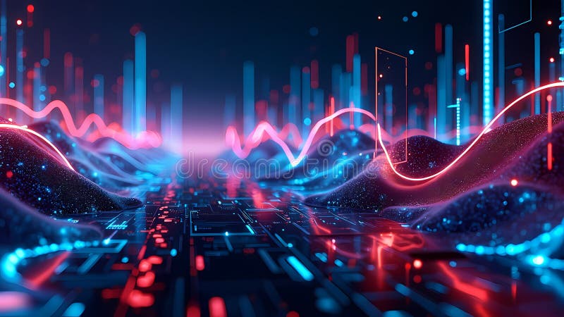 Neon Beams Showing Data Analysis Stock Illustration - Illustration of ...