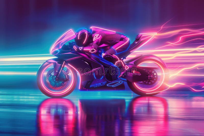 A Neon Bike is Shown in a Neon Color with a Man on it Stock Photo ...