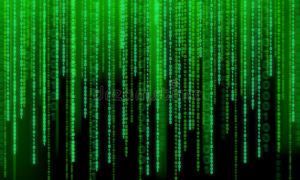 Neon Binary Code Flowing on a Black Background. Stock Illustration ...