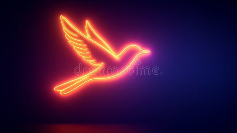 Neon Bird in Flight Glowing Against a Dark Background. Stock Photo ...