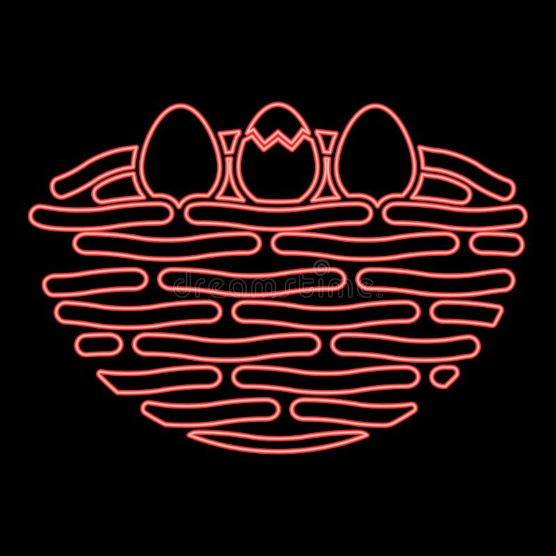 Neon Bird S Nest Bird with Egg Red Color Vector Illustration Image Flat ...