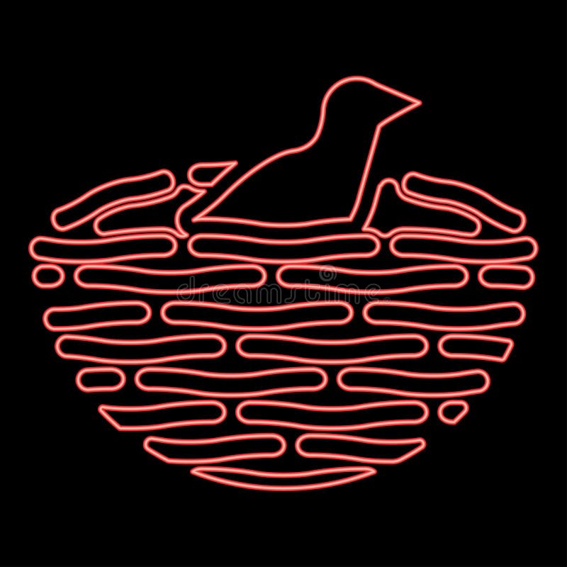 Neon Bird S Nest with Bird Red Color Vector Illustration Image Flat ...
