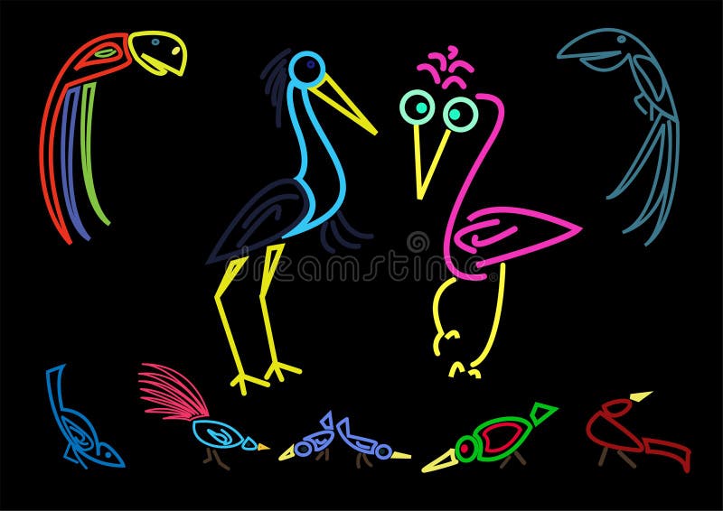Neon birds stock vector. Illustration of color, collection - 37212474