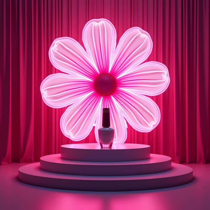 Neon Bloom: Exquisite Nail Polish Display on Triangular Podium Stock ...