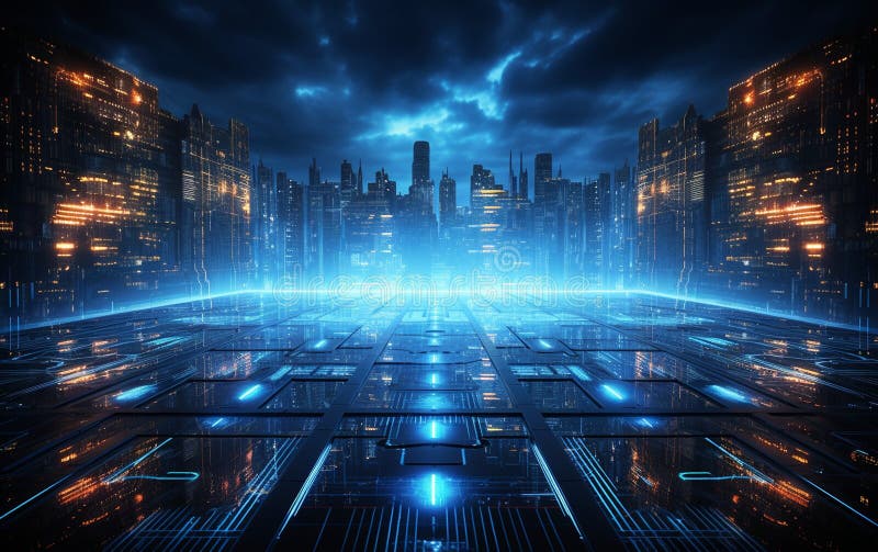 Neon Blue AI Network Coding for Cyber Image Tech. Generative AI Stock ...