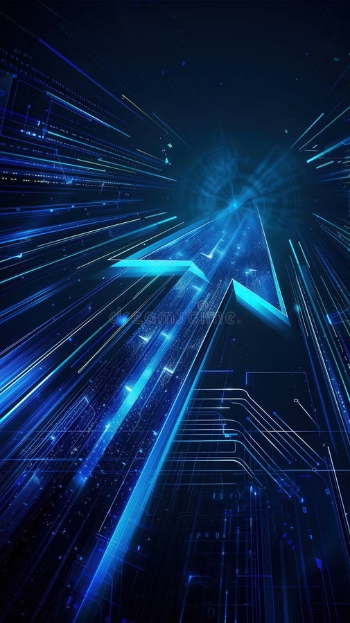 Neon Blue Arrow Moving Upward Symbolizing Growth and Success with ...