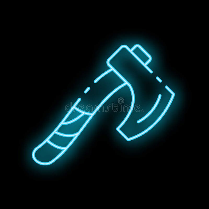 Neon Blue Ax Icon Glowing on Black Background Stock Illustration ...