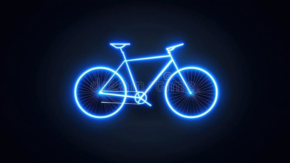 Neon Blue Bicycle Outline with Glowing Effects on Dark Background for ...