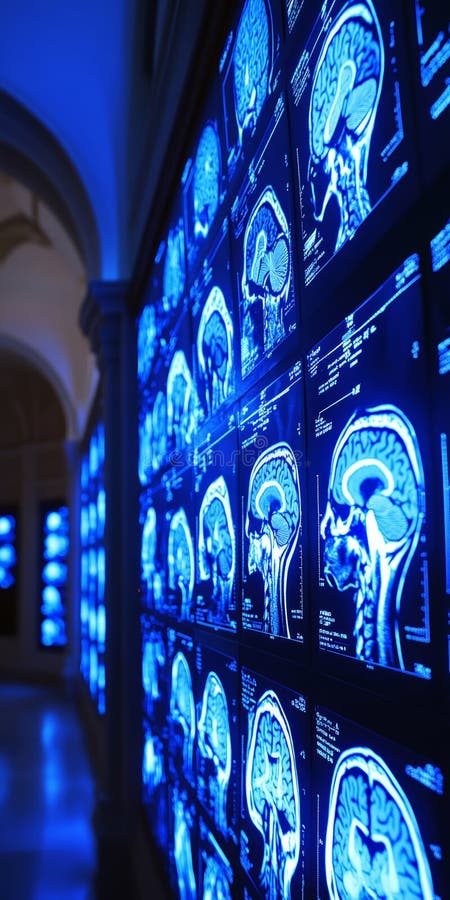 Neon Blue Brain MRI Scans for Neurological Research and Diagnostics in ...