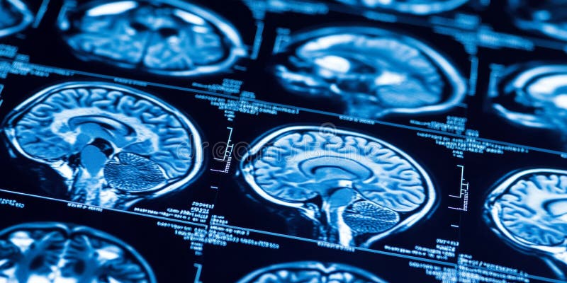 Neon Blue Brain MRI Scans for Neurological Research and Diagnostics in ...