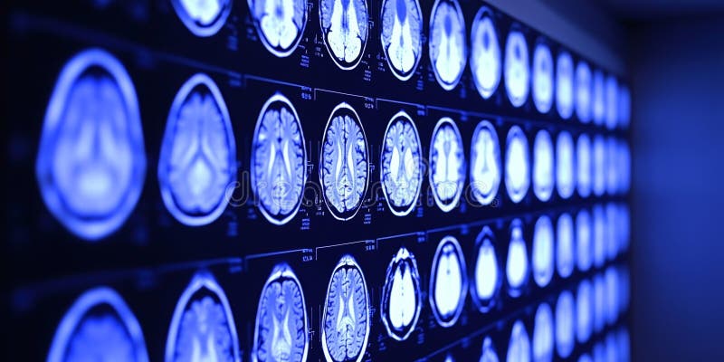 Neon Blue Brain MRI Scans, Neurological Research and Diagnostics in a ...