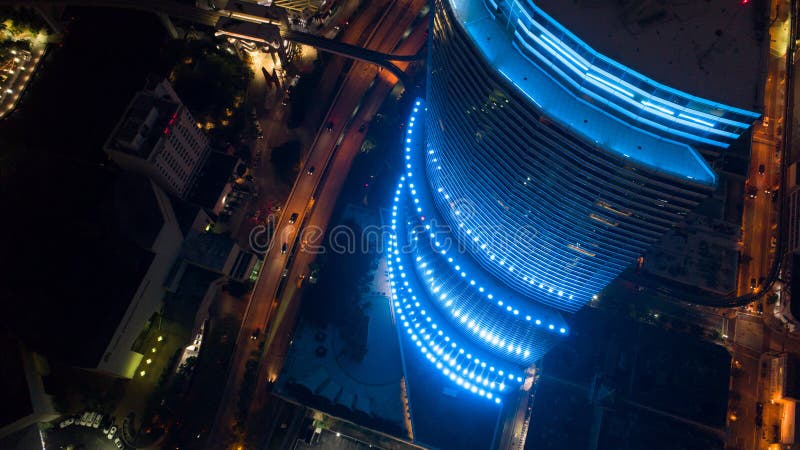 Neon blue building stock photo. Image of point, aerial - 94818248