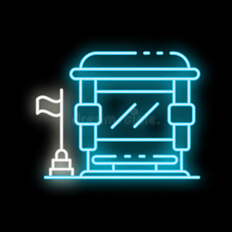 Neon Blue Bus Stop with Flag on Dark Background Indicating Public ...