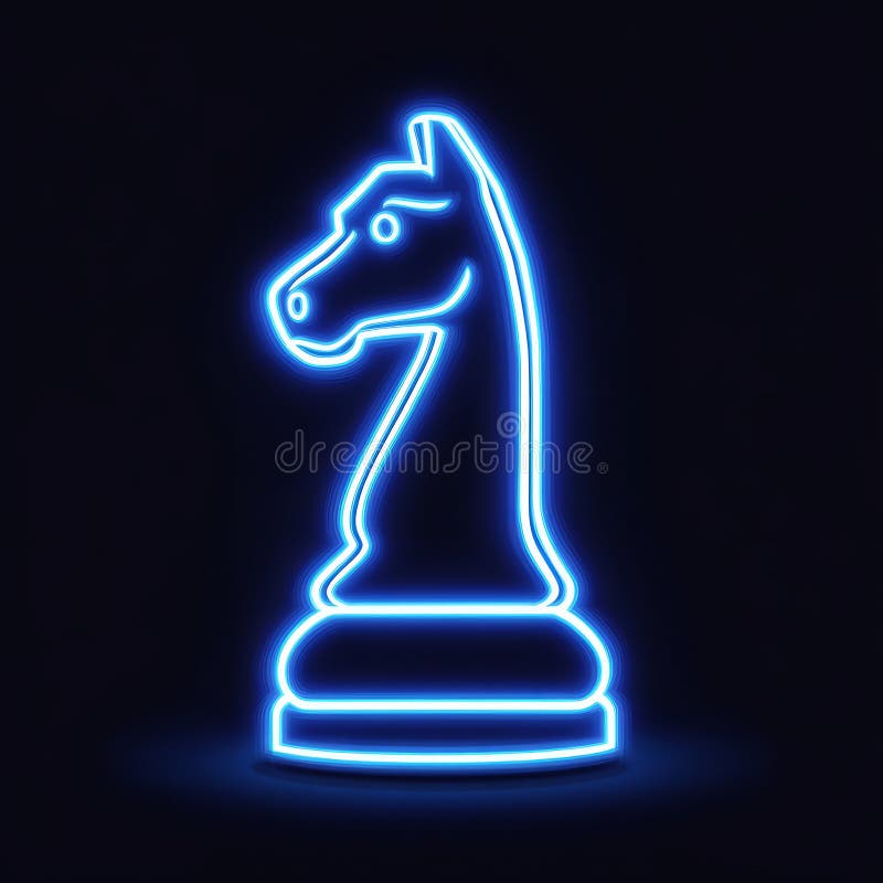 Neon Blue Chess Knight Glowing Against a Dark Background. Stock Image ...