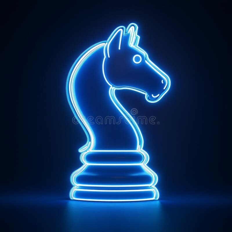 Neon Blue Chess Knight Glowing in a Dark Environment. Stock Image ...