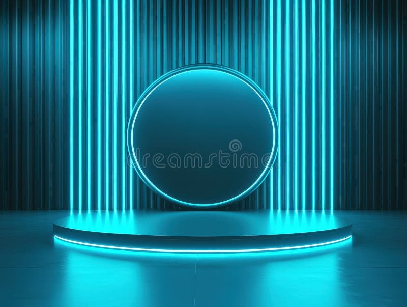 Neon Blue Circle Platform with Glowing Lines. Stock Illustration - Illustration of platform ...