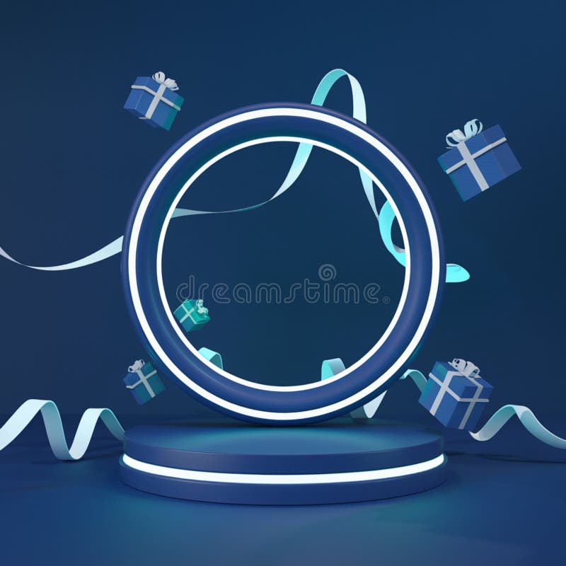 Neon Blue Circular Frame with Floating Gift Boxes, Exuding Futuristic ...