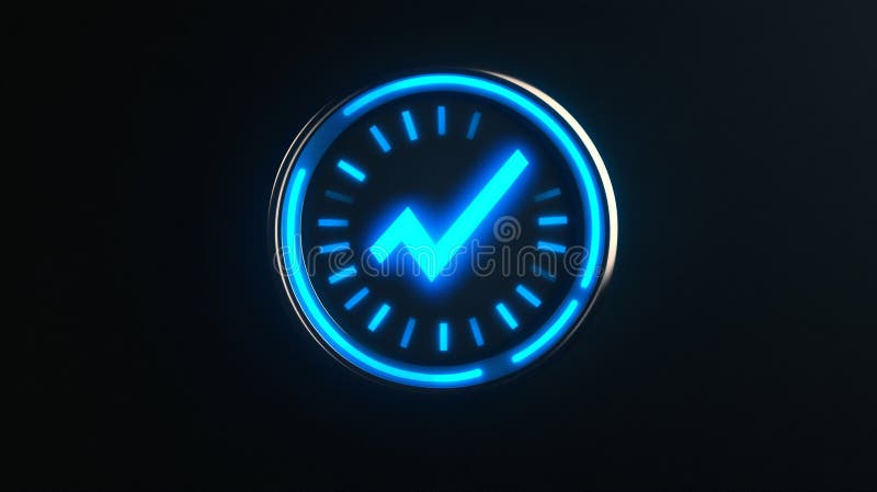 Neon Blue Clock Symbol with Progress Indicator on a Dark Background ...