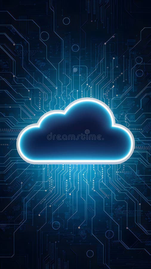 Neon Blue Cloud with Circuitry, Symbolizing Cloud Computing ...