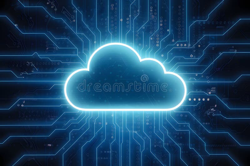 Neon Blue Cloud with Circuitry, Symbolizing Cloud Computing ...