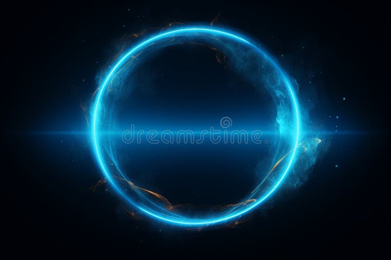 Neon Blue Color Geometric Circle on Dark Background Stock Photo - Image ...
