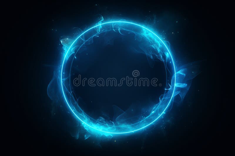 Neon Blue Color Geometric Circle on Dark Background Stock Photo - Image ...