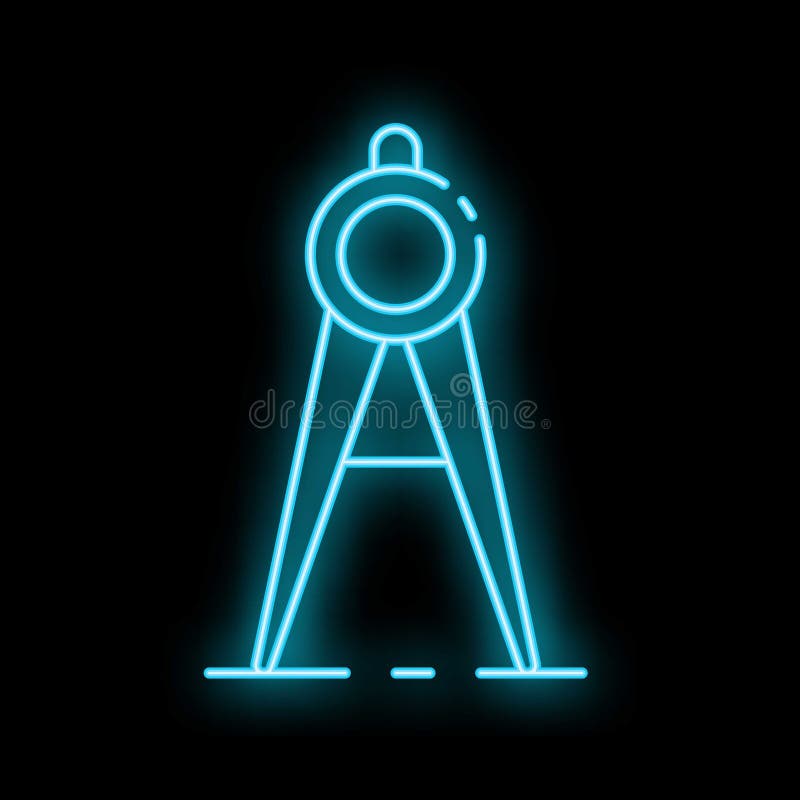 Neon Blue Compass Drawing Perfect Circles on Black Background Stock ...