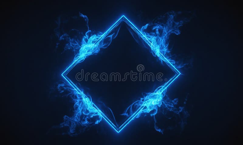Neon Blue Diamond Frame with Smoke Effect on Black Background Stock ...