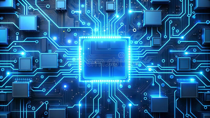 Neon Blue Digital Blocks in a Web of Circuits AI Generated Stock Image ...