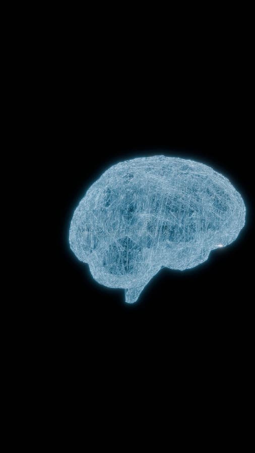 Neon Blue Digital Brain Structure on a Black Background with Copy Space ...