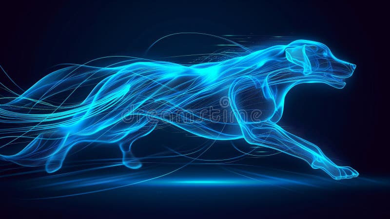 Neon Blue Digital Dog in Motion Stock Image - Image of design, lines ...