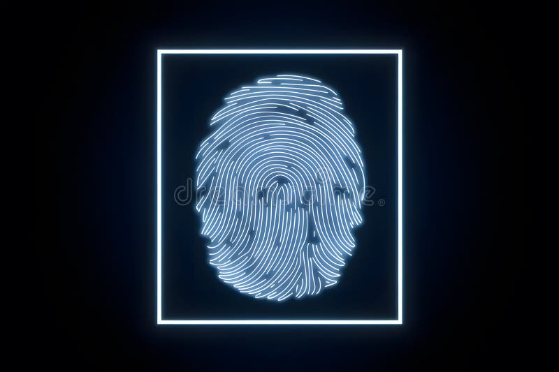 Neon Blue Digital Fingerprint with Intricate Patterns Enclosed in a ...
