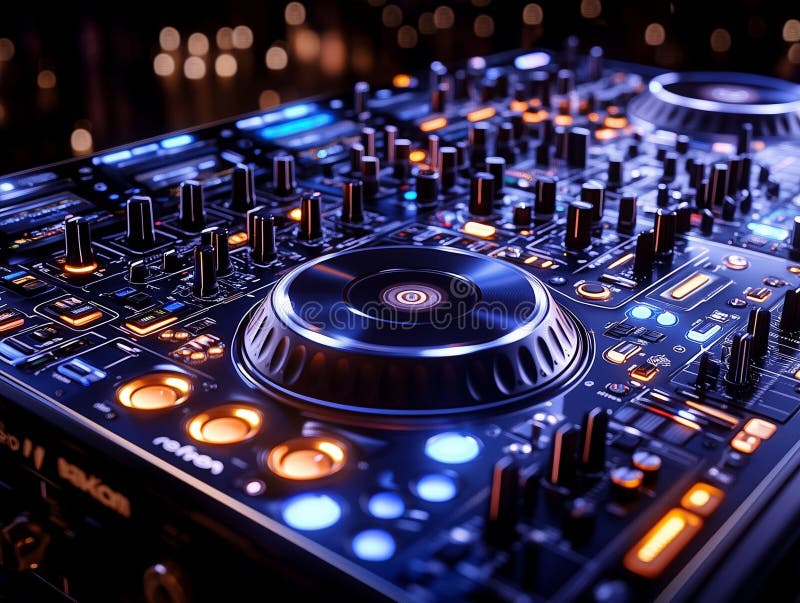 Neon Blue DJ Decks stock illustration. Illustration of mixing - 370127487