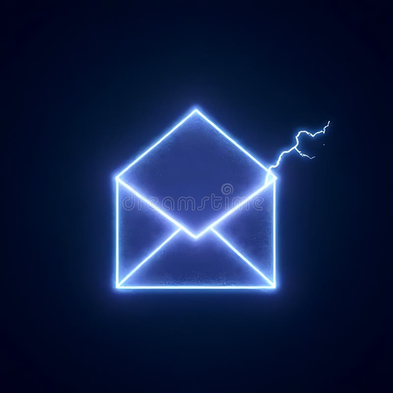 A Neon Blue Email Envelope is Struck by a Bolt of Lightning Stock ...