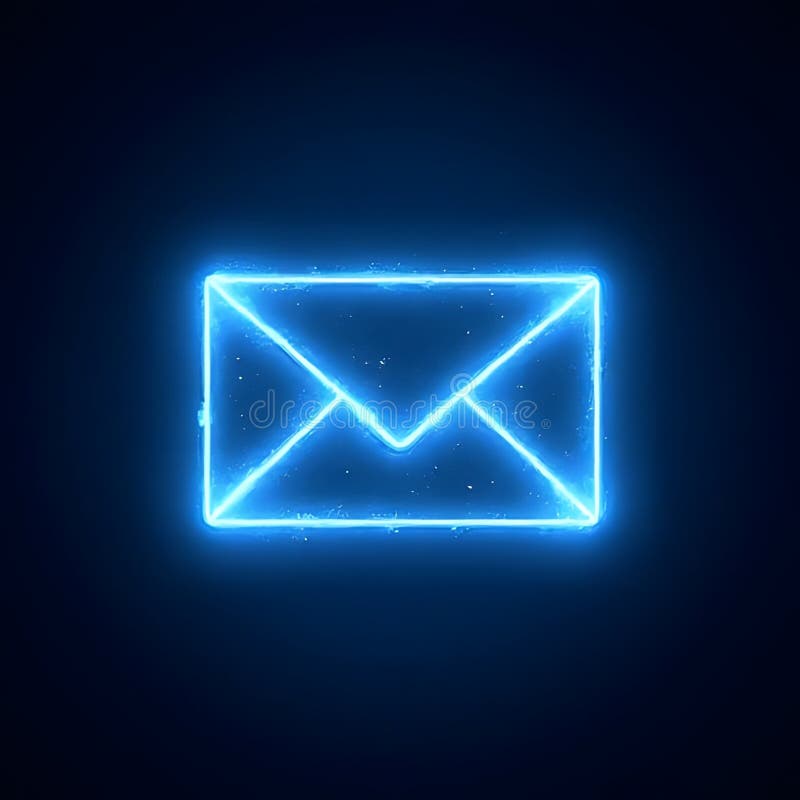 A Neon Blue Email Icon Brightly Illuminates a Dark Backdrop Stock ...