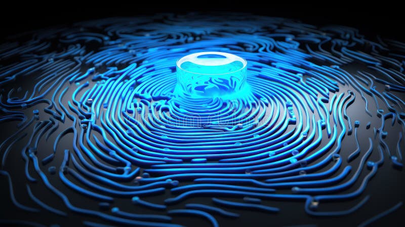Neon Blue Fingerprint Pattern on Black Stock Illustration ...