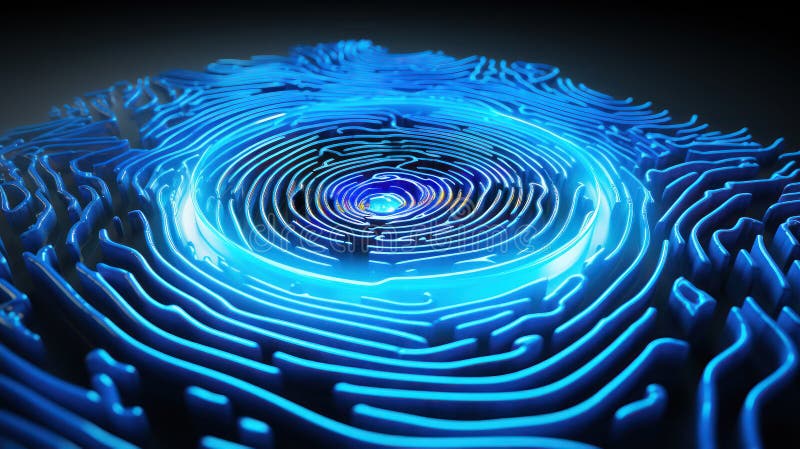 Neon Blue Fingerprint Pattern on Black Stock Illustration ...