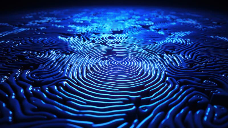 Neon Blue Fingerprint Pattern on Black Stock Illustration ...