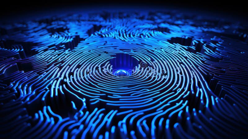 Neon Blue Fingerprint Pattern on Black Stock Illustration ...