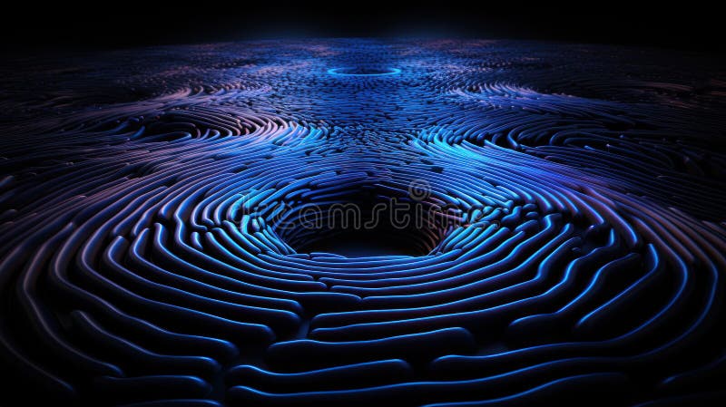 Neon Blue Fingerprint Pattern on Black Stock Illustration ...