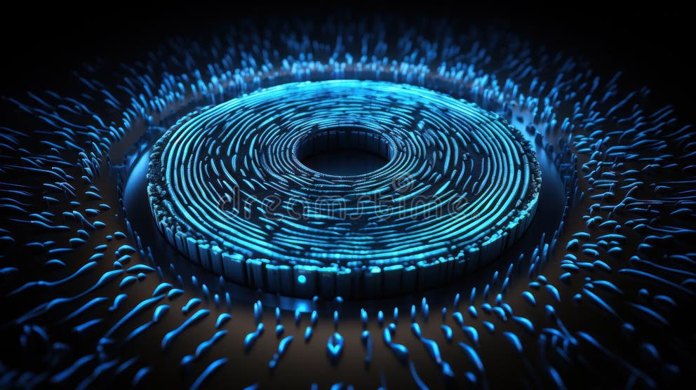 Neon Blue Fingerprint Pattern on Black Stock Illustration ...