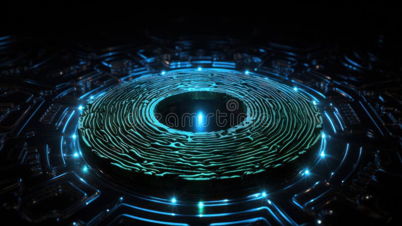 Neon Blue Fingerprint Pattern on Black Stock Illustration ...