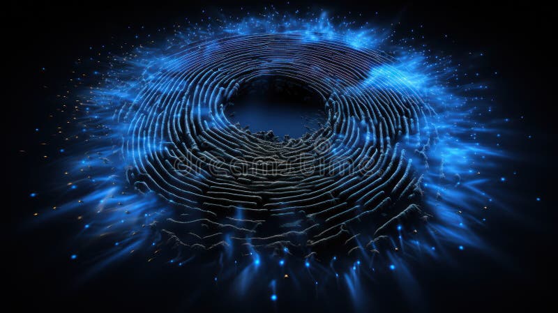Neon Blue Fingerprint Pattern on Black Stock Image - Image of concept ...