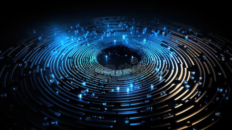 Neon Blue Fingerprint Pattern on Black Stock Image - Image of concept ...