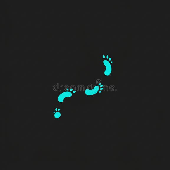 Neon Blue Footprint Patterns are Displayed on a Black Background. the ...