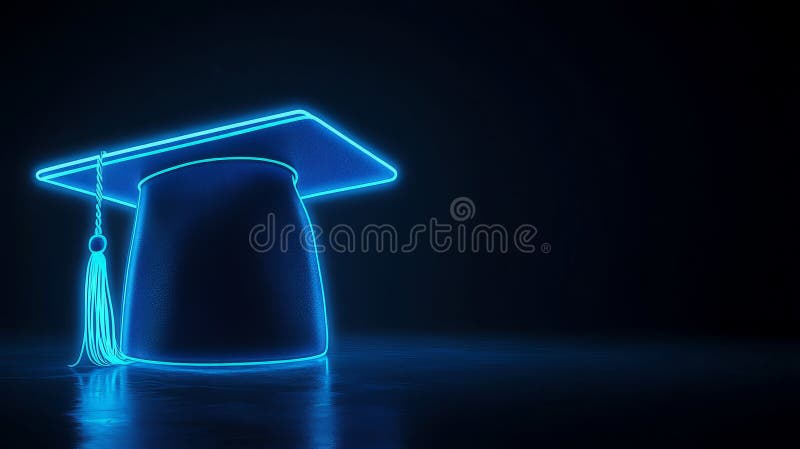 Neon Blue Graduation Cap Glowing in the Dark Stock Image - Image of ...
